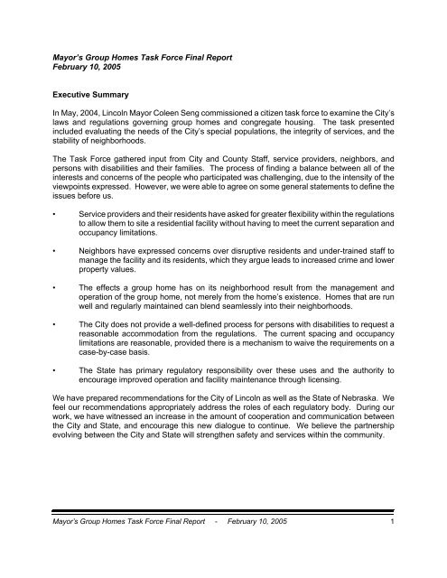Mayor's Group Home Task Force - City of Lincoln & Lancaster ...