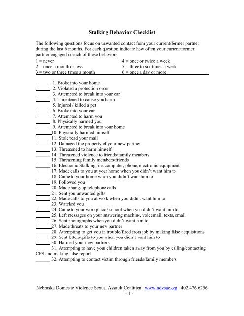 Stalking Behavior Checklist