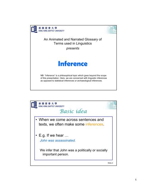 Inference - Linguistics Glossary - Hong Kong Baptist University