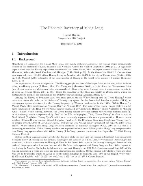 The Phonetic Inventory of Mong Leng - Linguistics