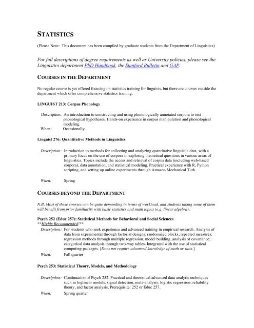 STATISTICS - Stanford Linguistics