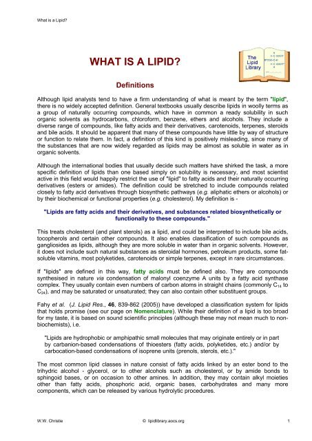 WHAT IS A LIPID? - Lipid Library