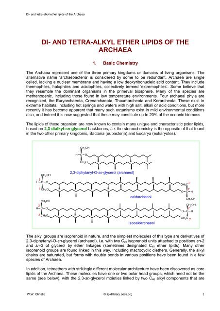 di- and tetra-alkyl ether lipids of the archaea - Lipid Library