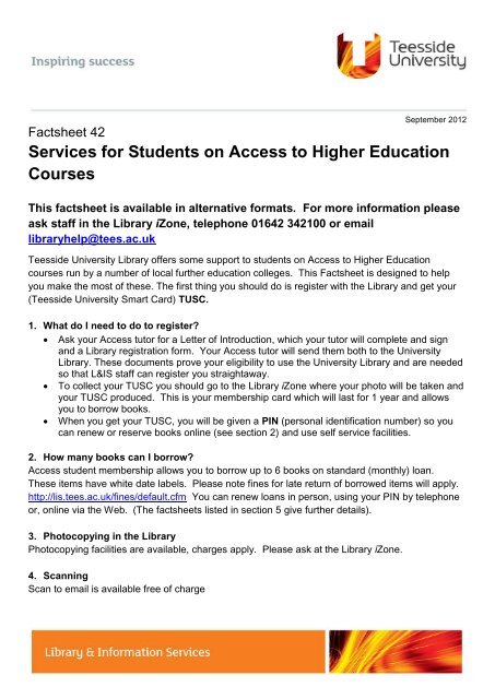 Services for Students on Access to Higher Education Courses