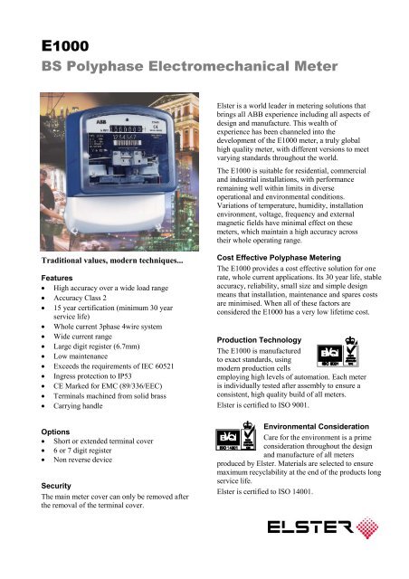 E1000 BS Polyphase Electromechanical Meter - Elster Metering