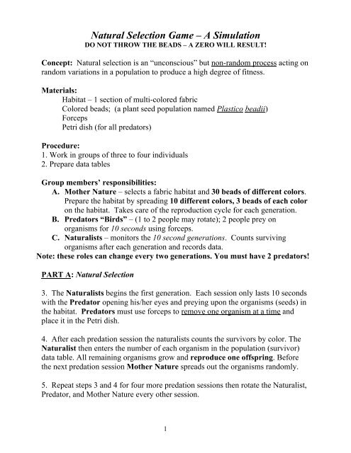 Natural Selection Game Lab