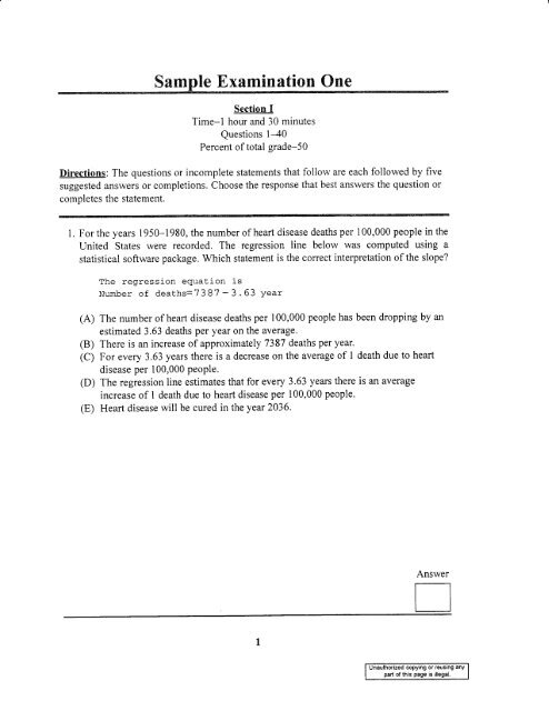 Sample Examination One - La Jolla High School