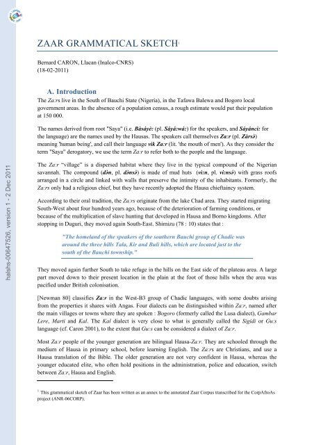 Zaar Grammatical Sketch