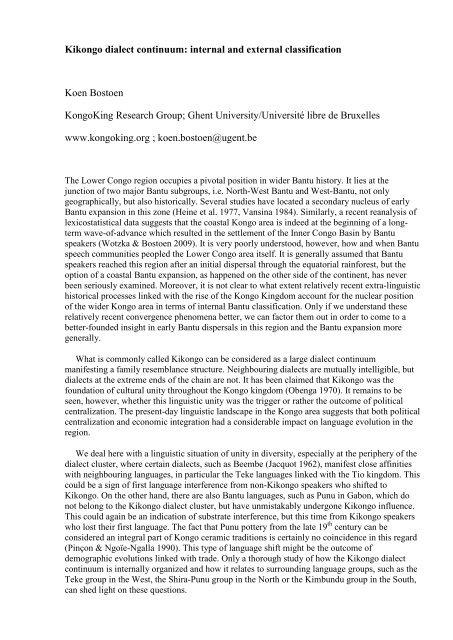Kikongo dialect continuum: internal and external classification - Llacan