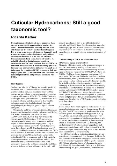 How useful are cuticular hydrocarbons in insect chemotaxonomy
