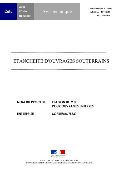 Avis technique ETANCHEITE D'OUVRAGES ... - Soprema