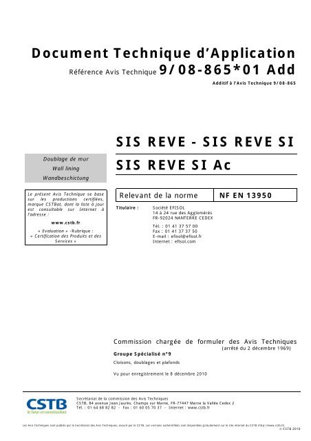 Document Technique d'Application SIS REVE - SIS ... - Soprema