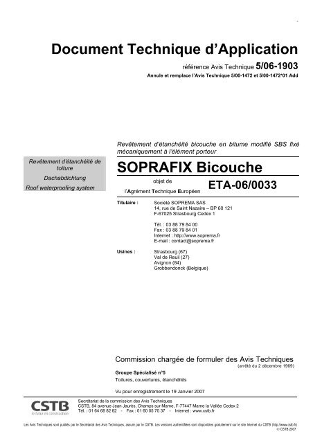 Document Technique d'Application SOPRAFIX Bicouche - Soprema
