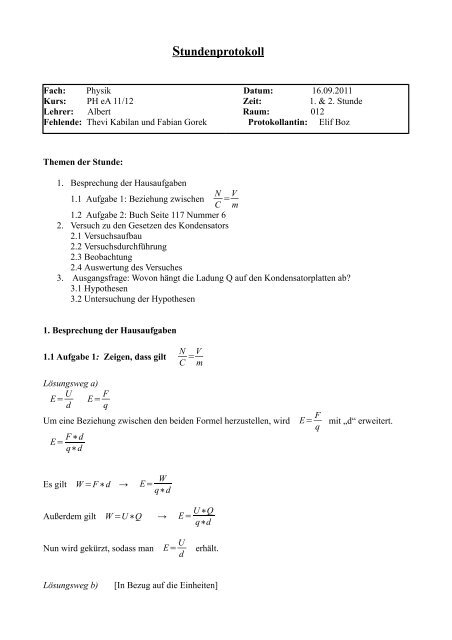 physik protokoll - Lutherschule