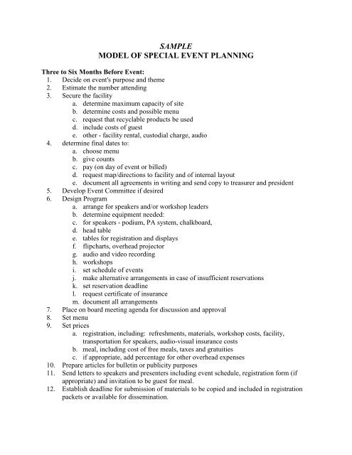 SAMPLE MODEL OF SPECIAL EVENT PLANNING