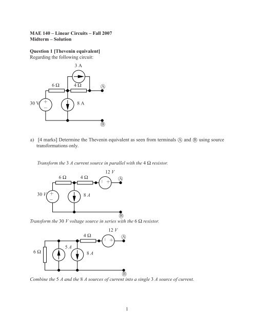MAE 140 – Linear Circuits – Fall 2007 Midterm – Solution Question ...