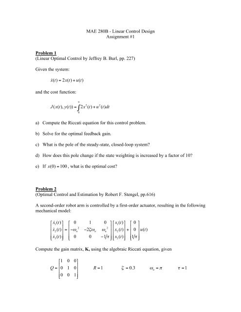 MAE 280B - Linear Control Design Assignment #1 Problem 1 ...