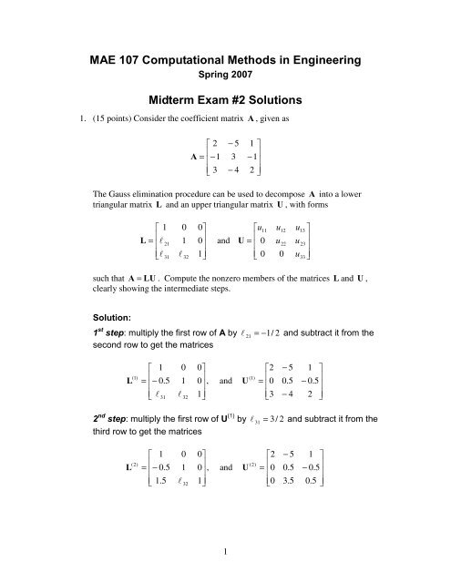 MAE 107 Computational Methods in Engineering Midterm Exam #2 ... MAE 107 Computational Methods in Engineering Midterm Exam #2 ...