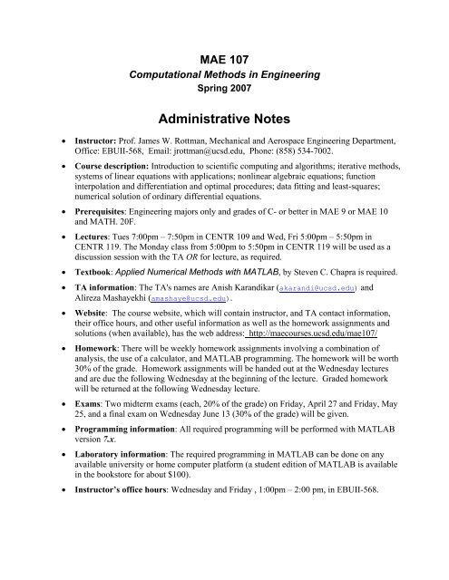 Administrative Notes - MAE Class Websites