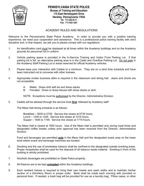 Academy Rules and Regulations
