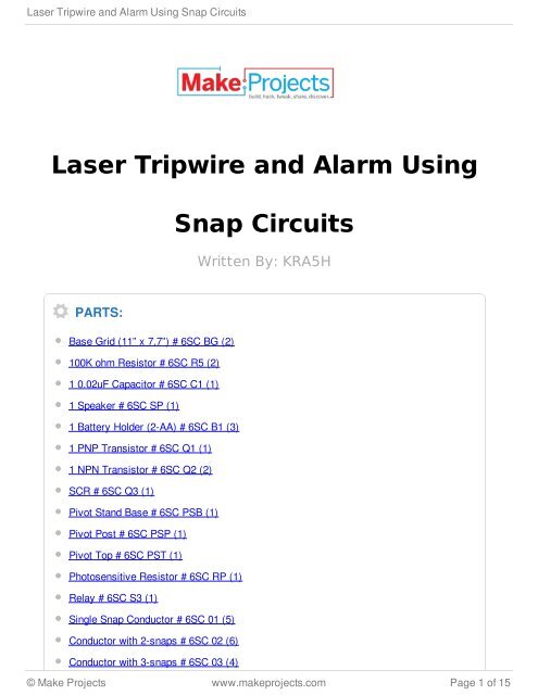 Laser Tripwire and Alarm Using Snap Circuits