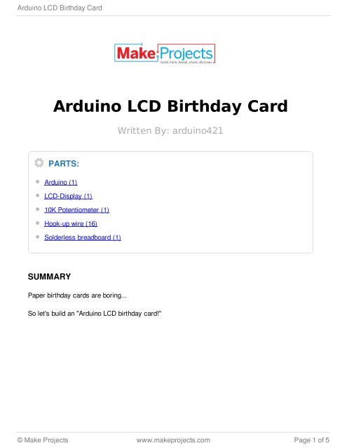 Arduino LCD Birthday Card