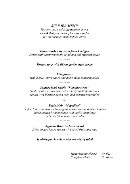 SUMMER MENU