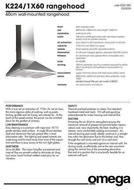 K224/1X60 rangehood - RT Edwards Commercial