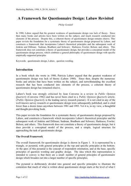 A Framework for Questionnaire Design - Marketing Bulletin - Massey ...