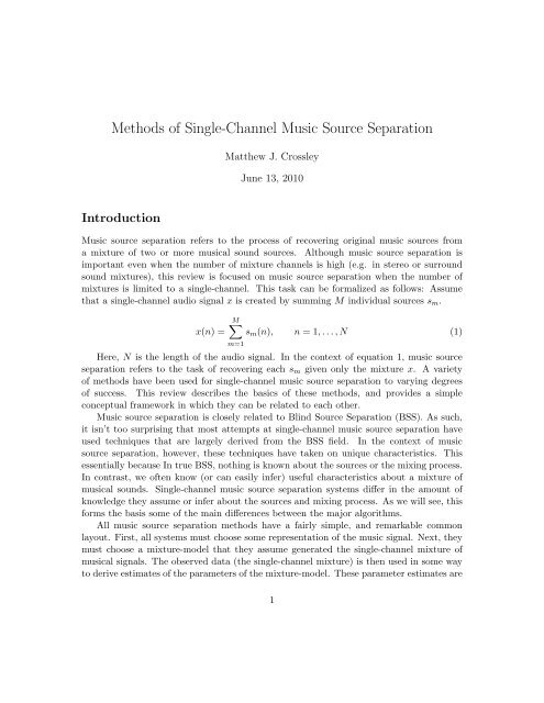 Methods of Single-Channel Music Source Separation