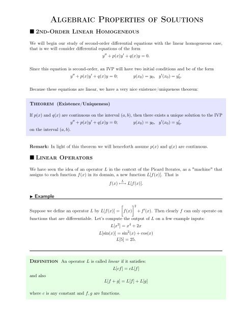 Algebraic Properties of Solutions