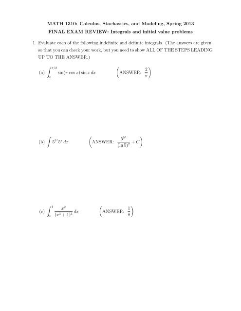 Integrals and initial value problems