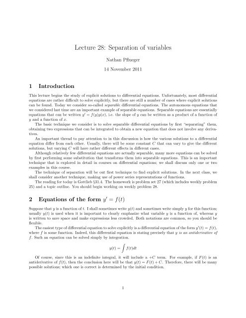 Lecture 28 Separation Of Variables