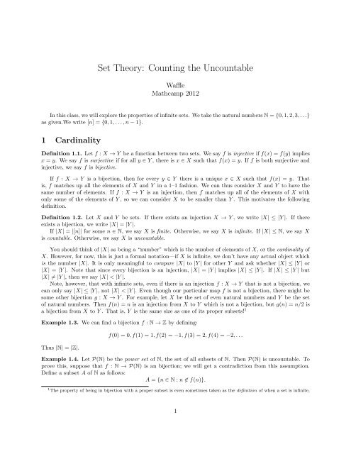 Set Theory: Counting the Uncountable