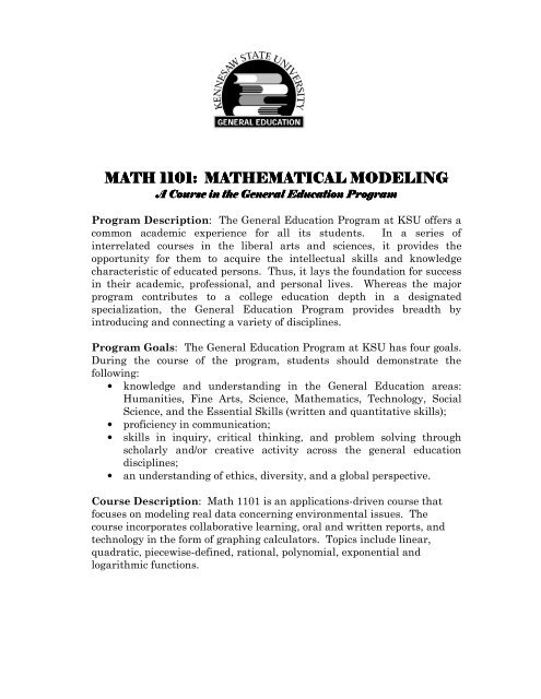 mathematical modeling math 1101: mathematical modeling