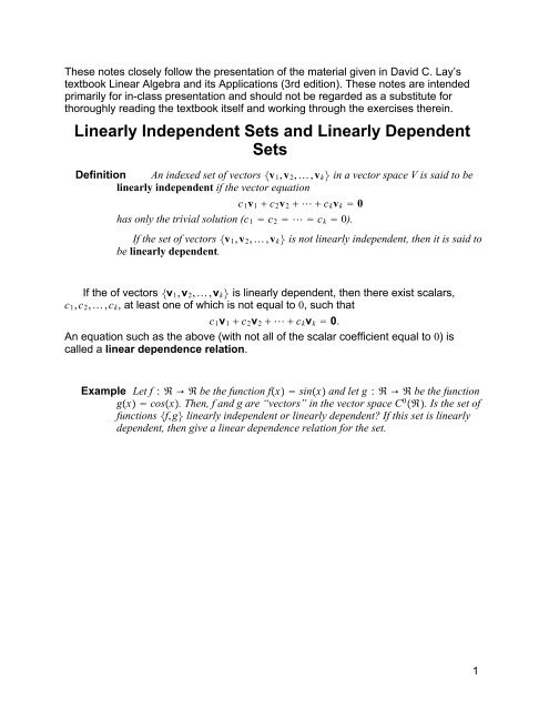 Linearly Independent Sets and Linearly Dependent Sets