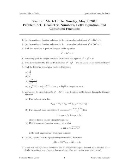 Geometric Numbers, Pell's Equation, and Continued Fractions