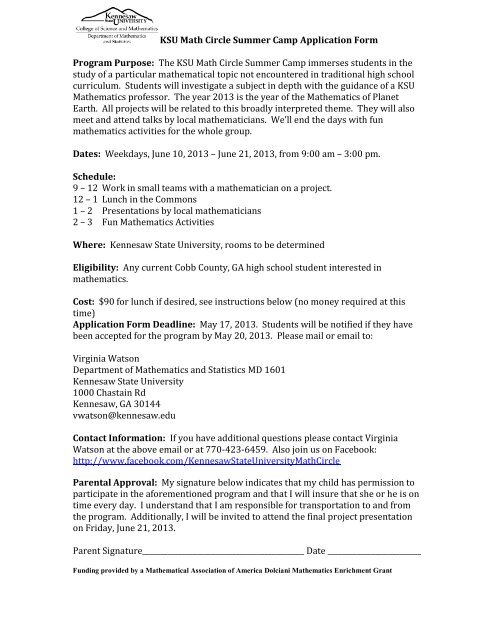 KSU Math Circle Summer Camp Application Form.pdf