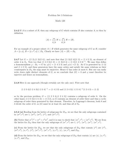 Problem Set 3 Solutions Math 120