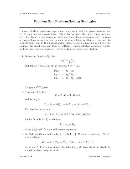 Problem Set: Problem-Solving Strategies - Stanford University Problem Set: Problem-Solving Strategies - Stanford University