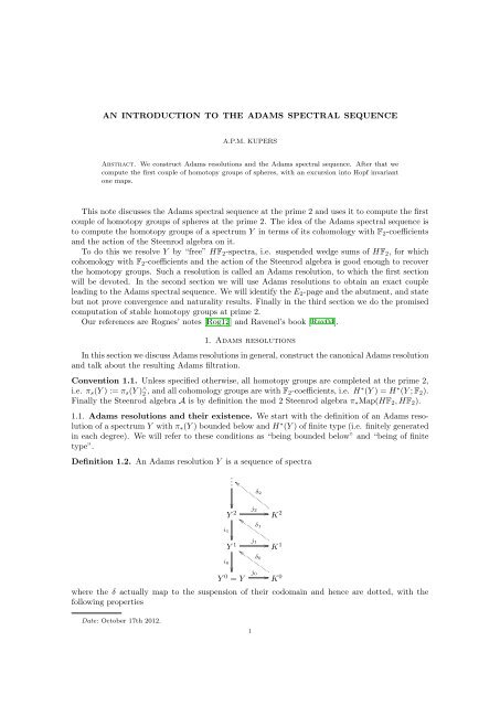 AN INTRODUCTION TO THE ADAMS SPECTRAL SEQUENCE This ...