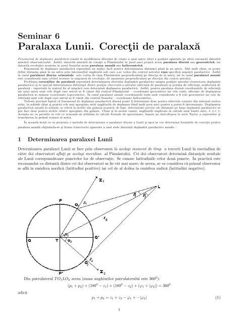 Paralaxa Lunii. Corecţii de paralaxă anuală.