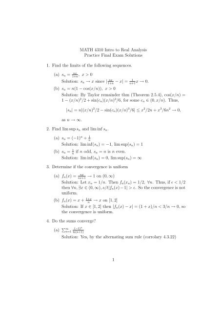 MATH 4310 Intro to Real Analysis Practice Final Exam Solutions 1 ...