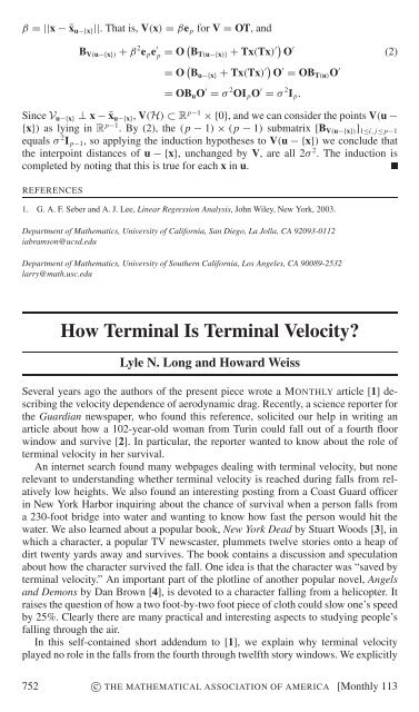 How Terminal Is Terminal Velocity? - MathDL - Mathematical ...