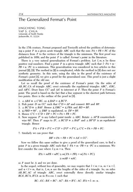 The Generalized Fermat's Point - MathDL