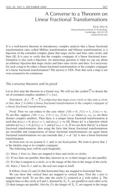 A Converse To A Theorem On Linear Fractional Transformations