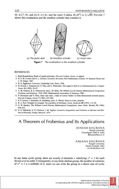 A Theorem of Frobenius and Its Applications - MathDL ...