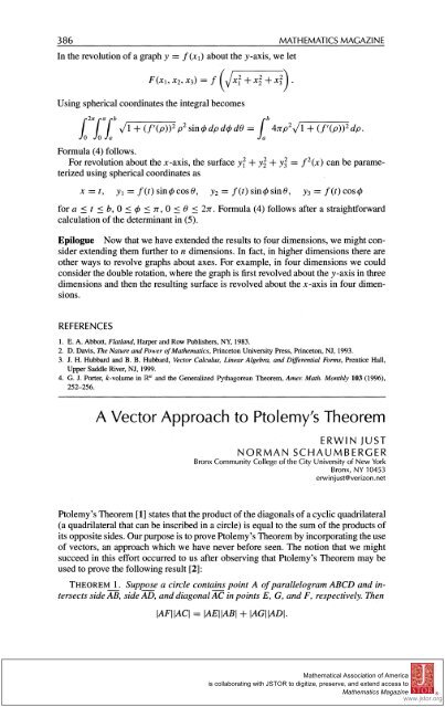 A Vector Approach to Ptolemy's Theorem - MathDL - Mathematical ...