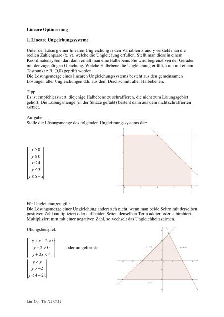Lineare Optimierung 1. Lineare Ungleichungssysteme Unter der ...