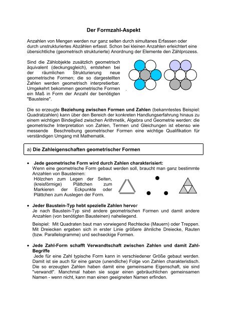 Beschreibung des Formzahlaspekts - Mathematik